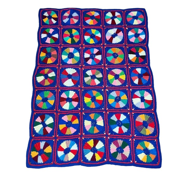 Bedding | Colorful Cobalt Blue Color Wheel Crochet Afghan Blanket ...